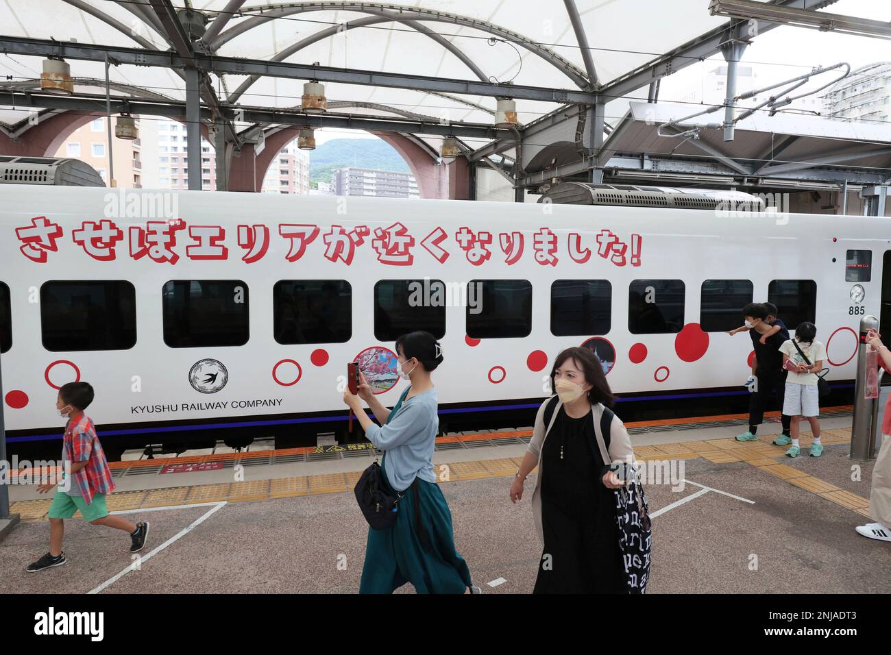 Tilting train is unveiled on JR Sasebo Line at Sasebo Station in Sasebo ...