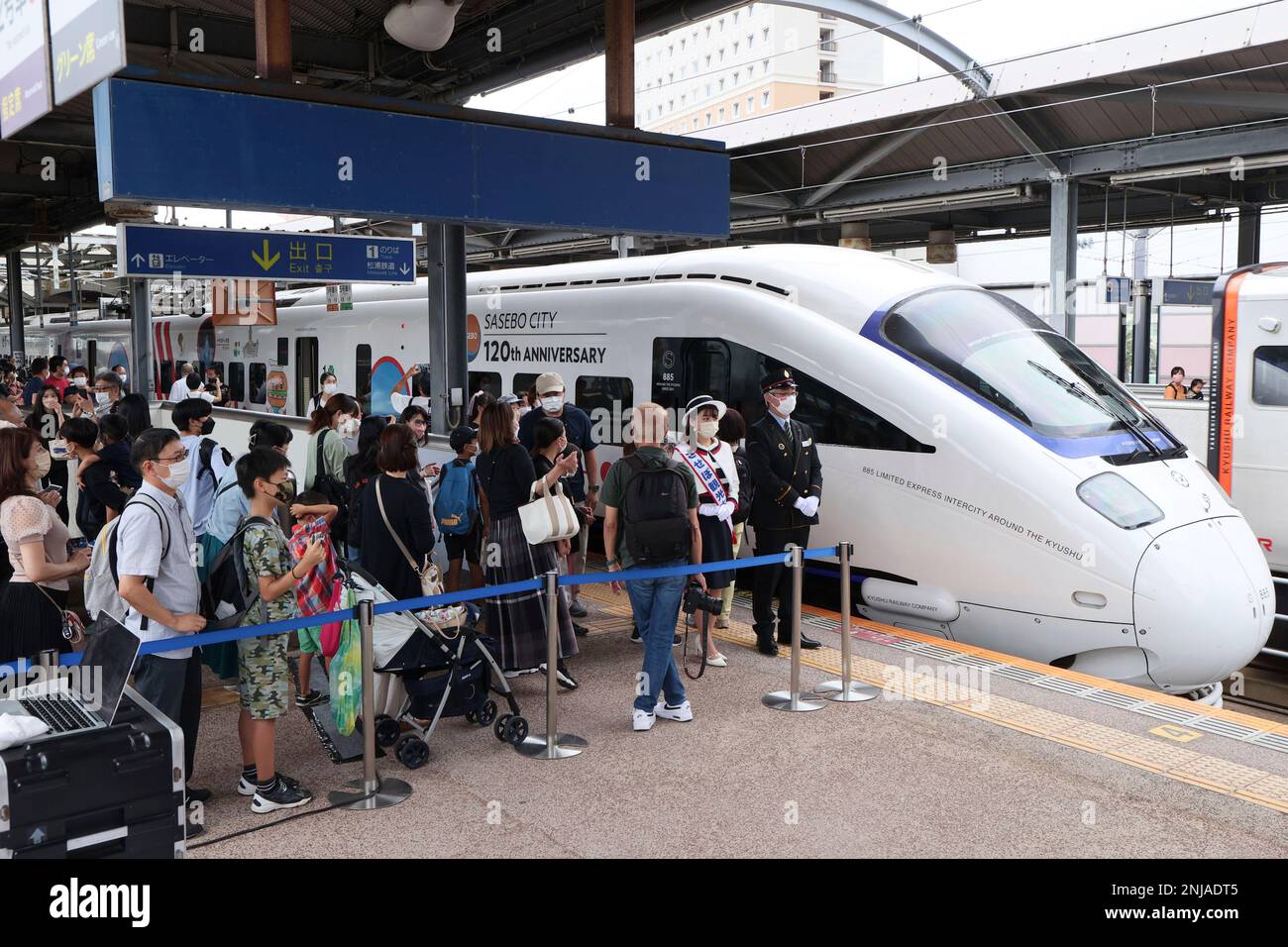 Tilting train is unveiled on JR Sasebo Line at Sasebo Station in Sasebo ...