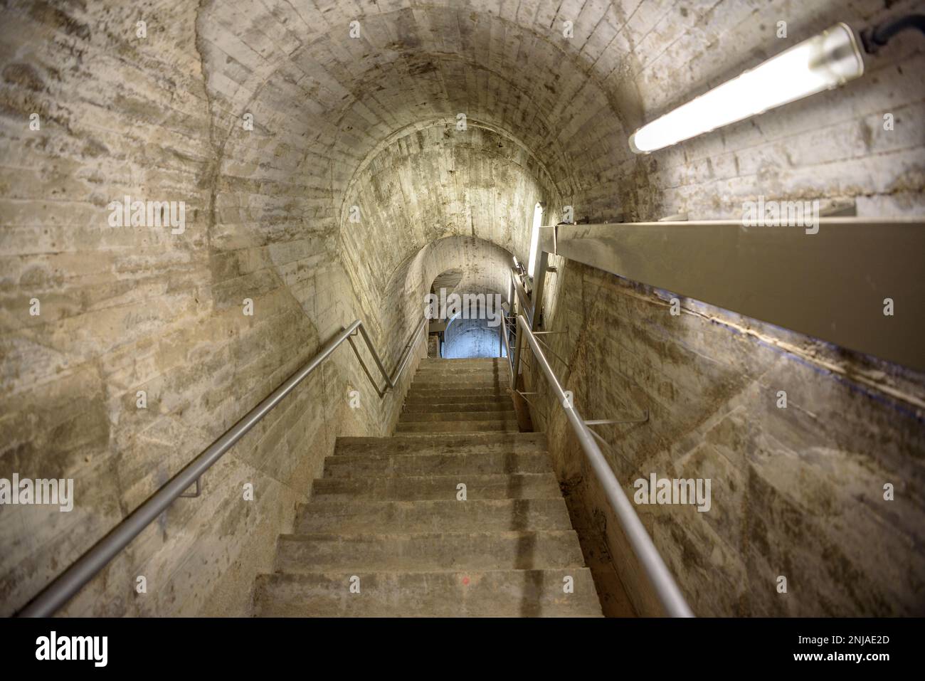 Inside one of the galleries of the dam of the Baells reservoir which is ...