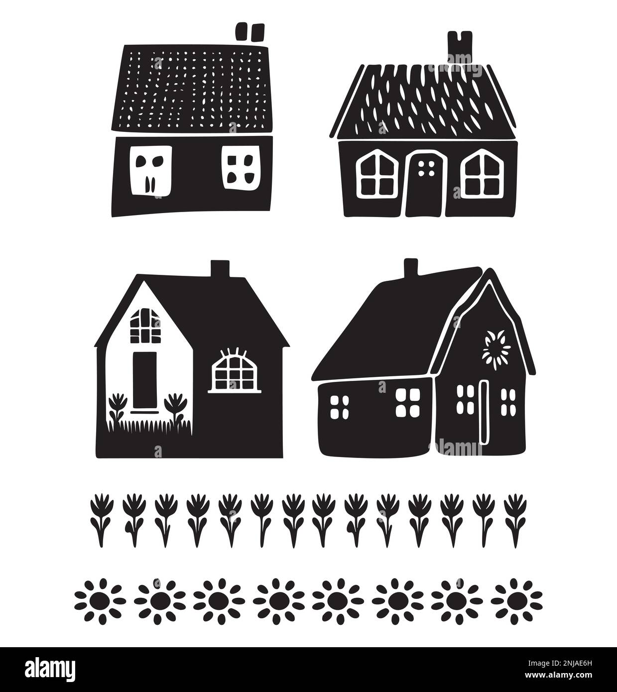 Collection of cute house illustration set. Vector set of village ...