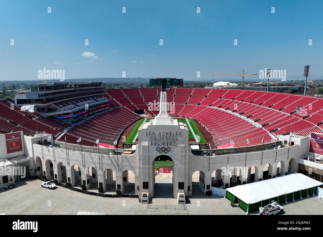 A general overall aerial view of the Los Angeles Memorial Coliseum ...