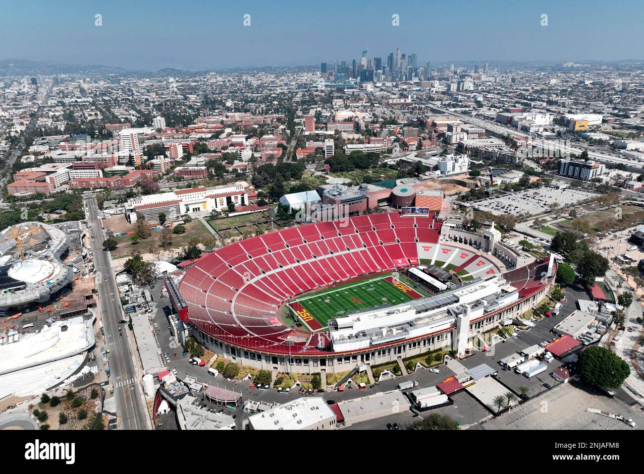A general overall aerial view of the Los Angeles Memorial Coliseum ...