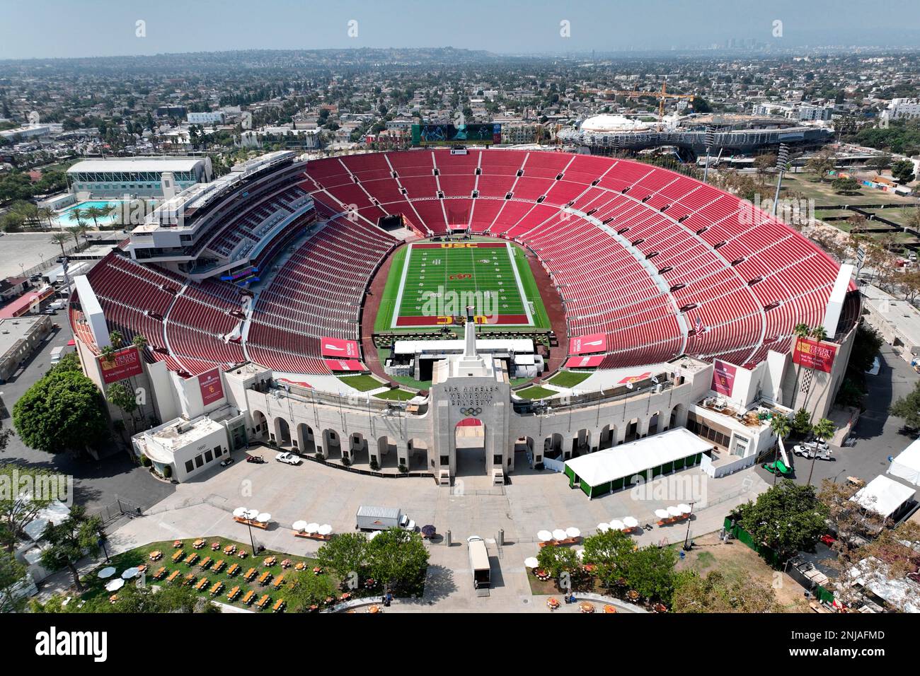 A general overall aerial view of the Los Angeles Memorial Coliseum ...