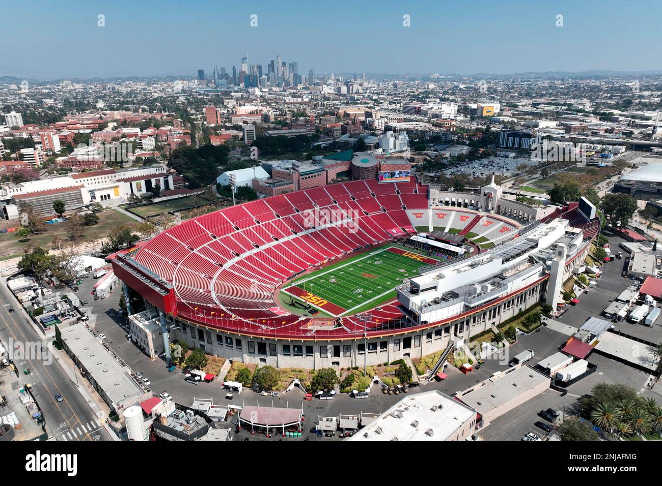 A general overall aerial view of the Los Angeles Memorial Coliseum ...