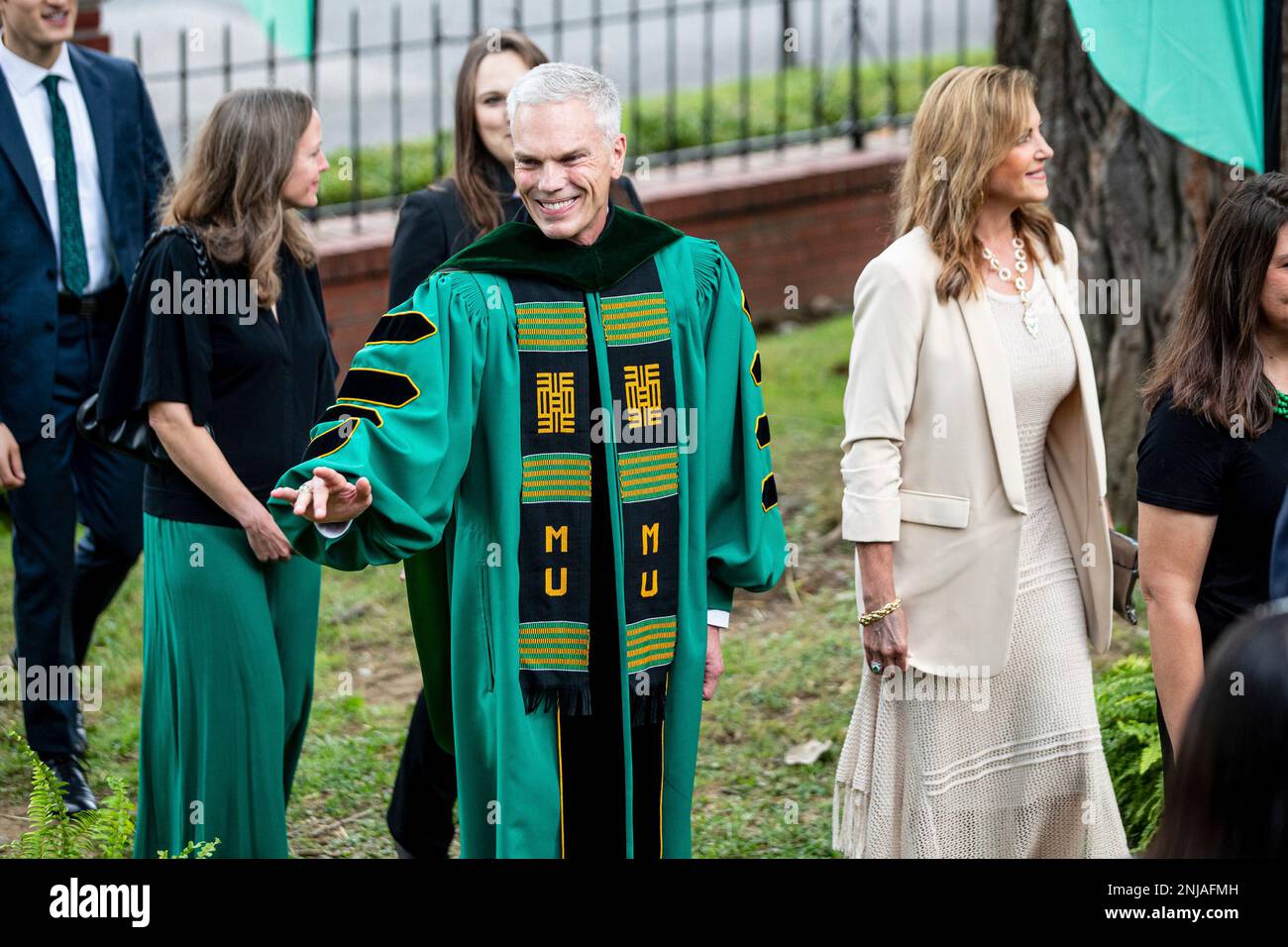 Brad D. Smith arrives with his wife Alys Smith for his investiture on Friday, Sept. 16, 2022 ...