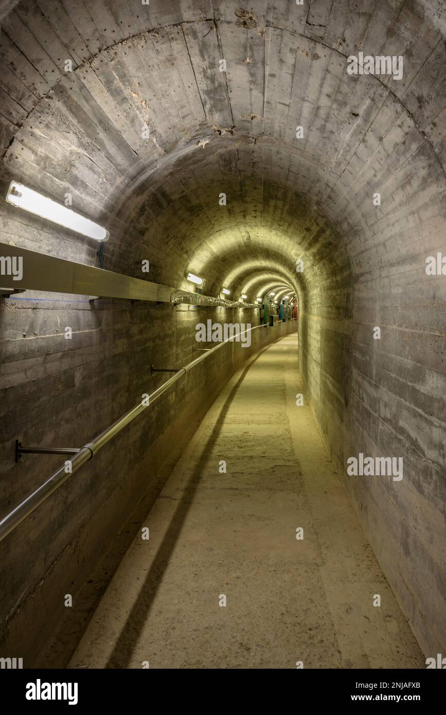 Inside one of the galleries of the dam of the Baells reservoir which is ...