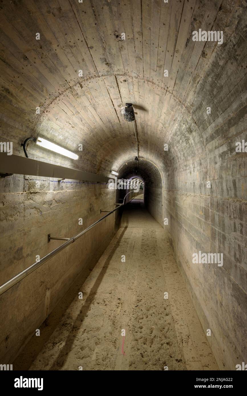 Inside one of the galleries of the dam of the Baells reservoir which is ...