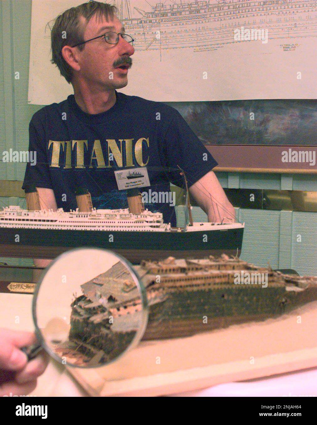 TITANIC 2/C/17APR97/MN/LH--Roy Menget shows models of the Titanic ...