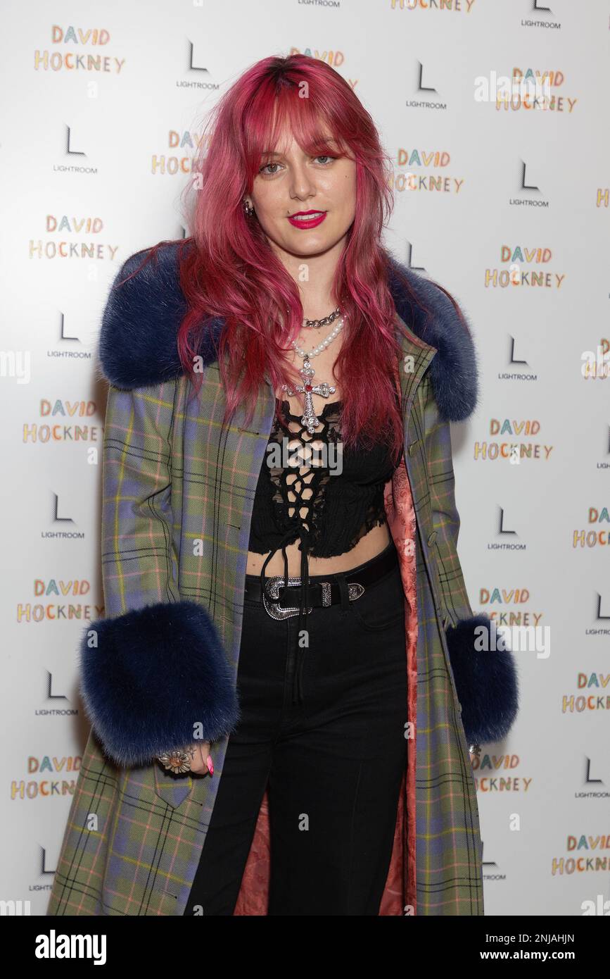 London, UK. 23 February, 2023. Florence Given attends the Gala opening of David Hockney: Bigger ...