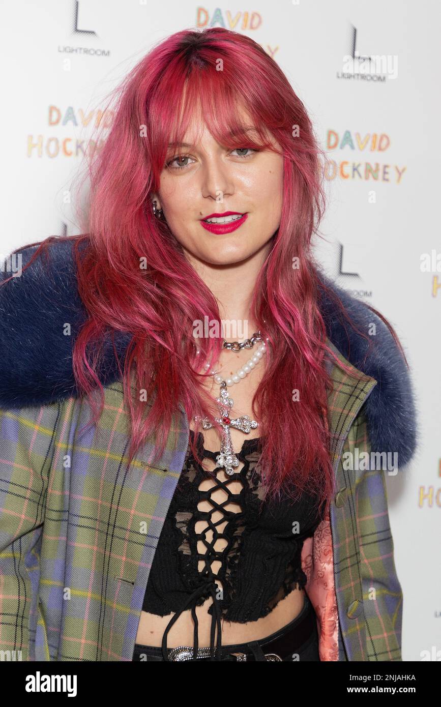 London, UK. 23 February, 2023. Florence Given attends the Gala opening of David Hockney: Bigger ...