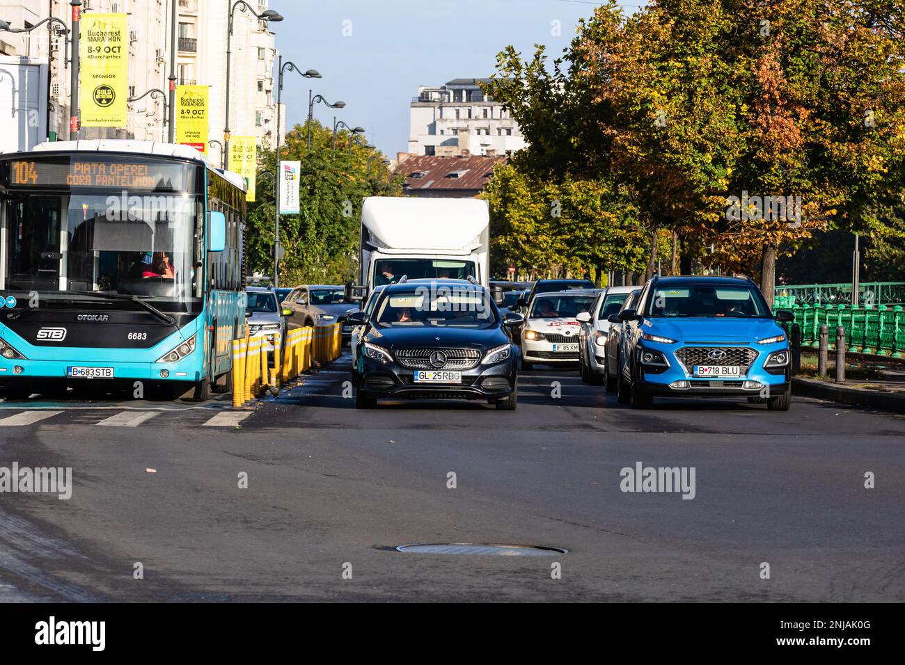 Bus in traffic. STB public transport Bucharest, Romania, 2022 Stock ...