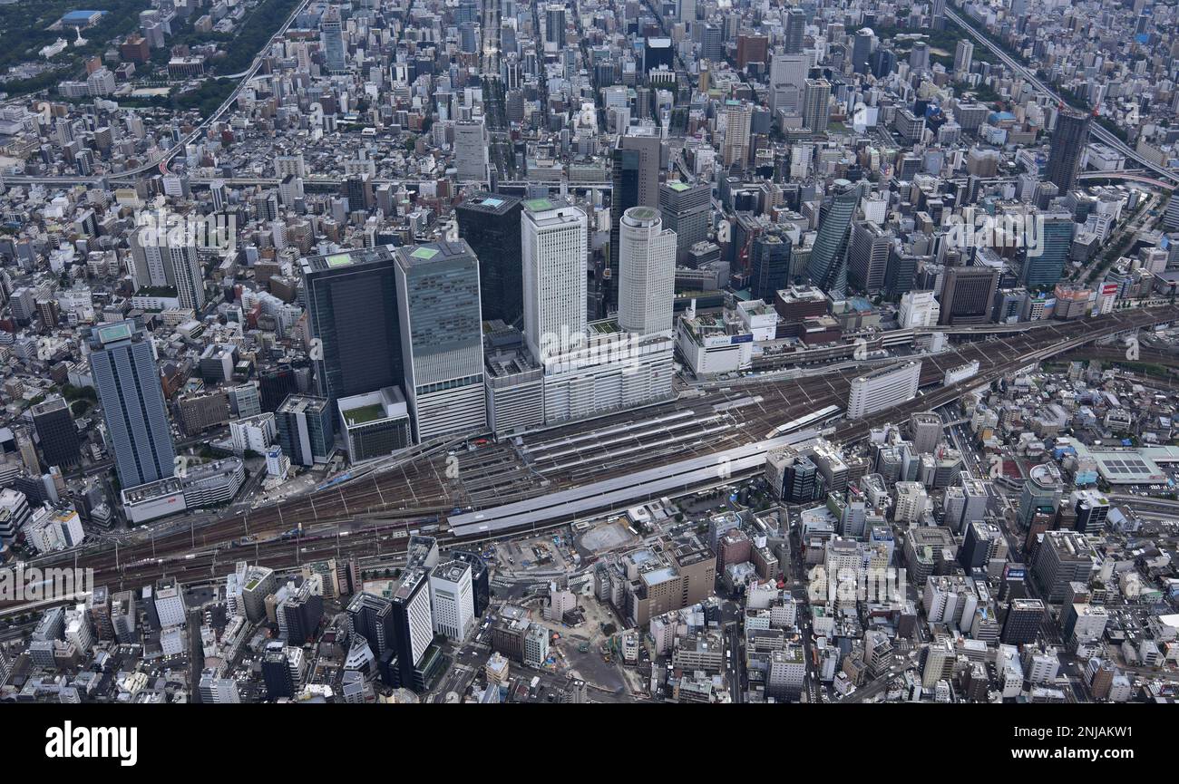 An aerial photo shows the townscape around Nagoya Station where ...
