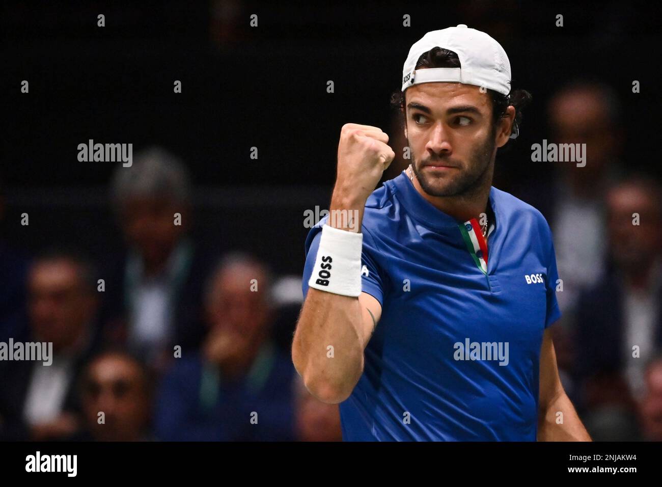 Italy's Matteo Berrettini celebrates after winning a point to Argentina ...