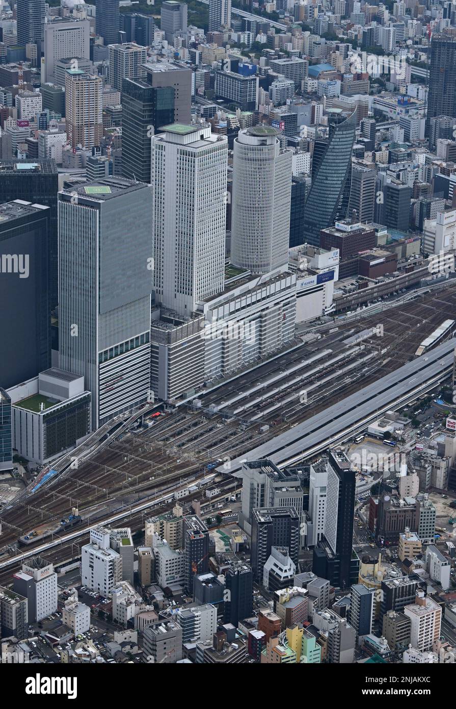An aerial photo shows the townscape around Nagoya Station where ...