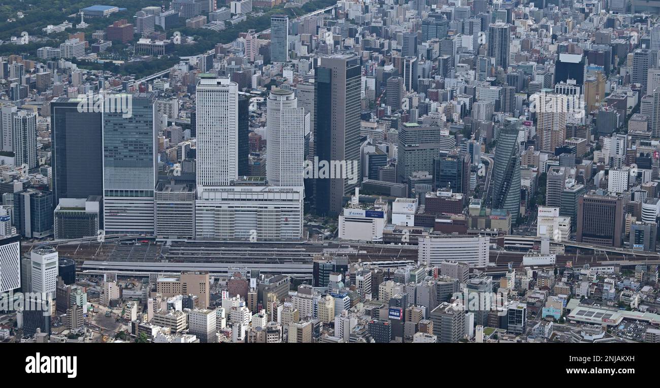 An aerial photo shows the townscape around Nagoya Station where ...