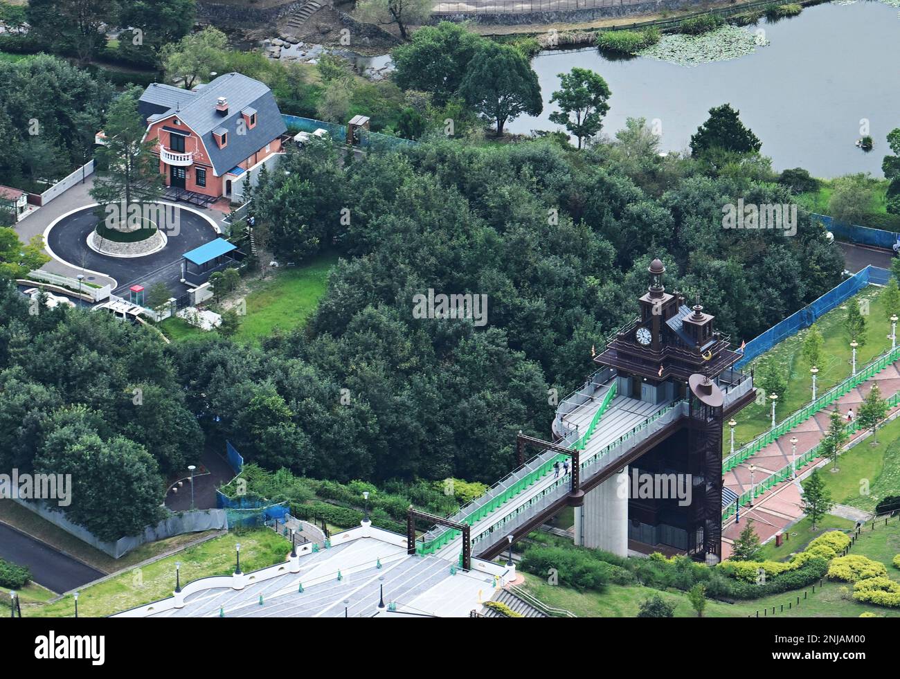 An aerial photo shows Ghibli Park under construction in Nagakute City ...