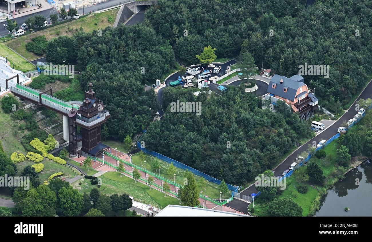 An aerial photo shows Ghibli Park under construction in Nagakute City ...