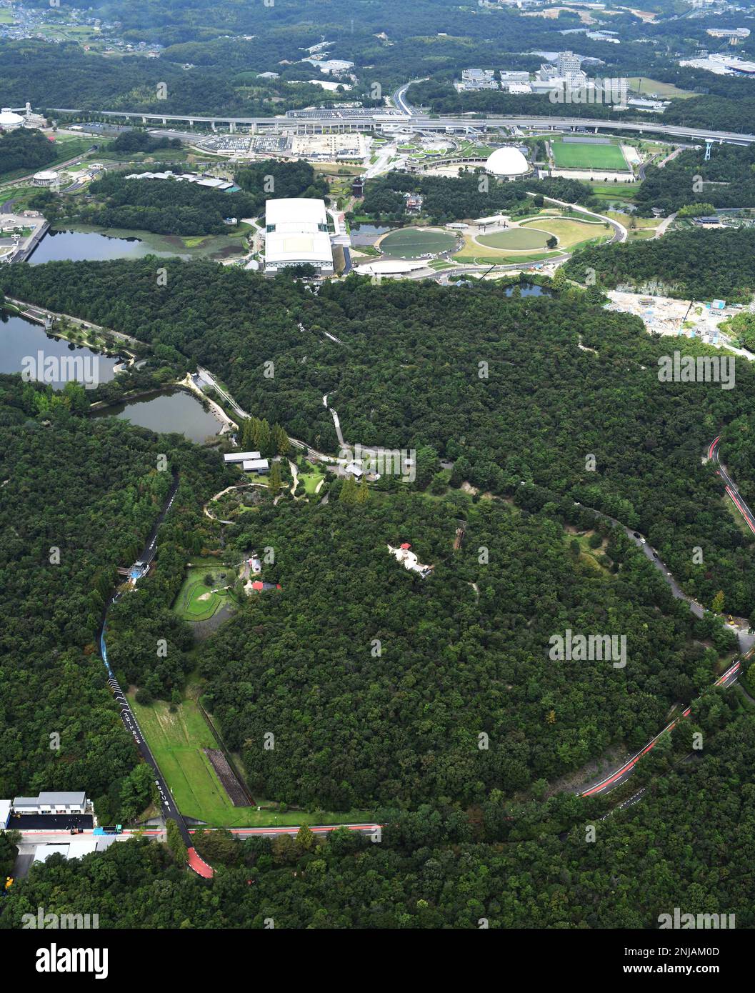 An aerial photo shows Ghibli Park under construction in Nagakute City ...