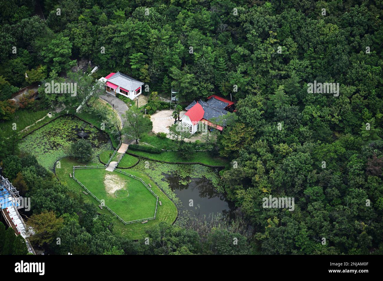 An aerial photo shows Ghibli Park under construction in Nagakute City ...