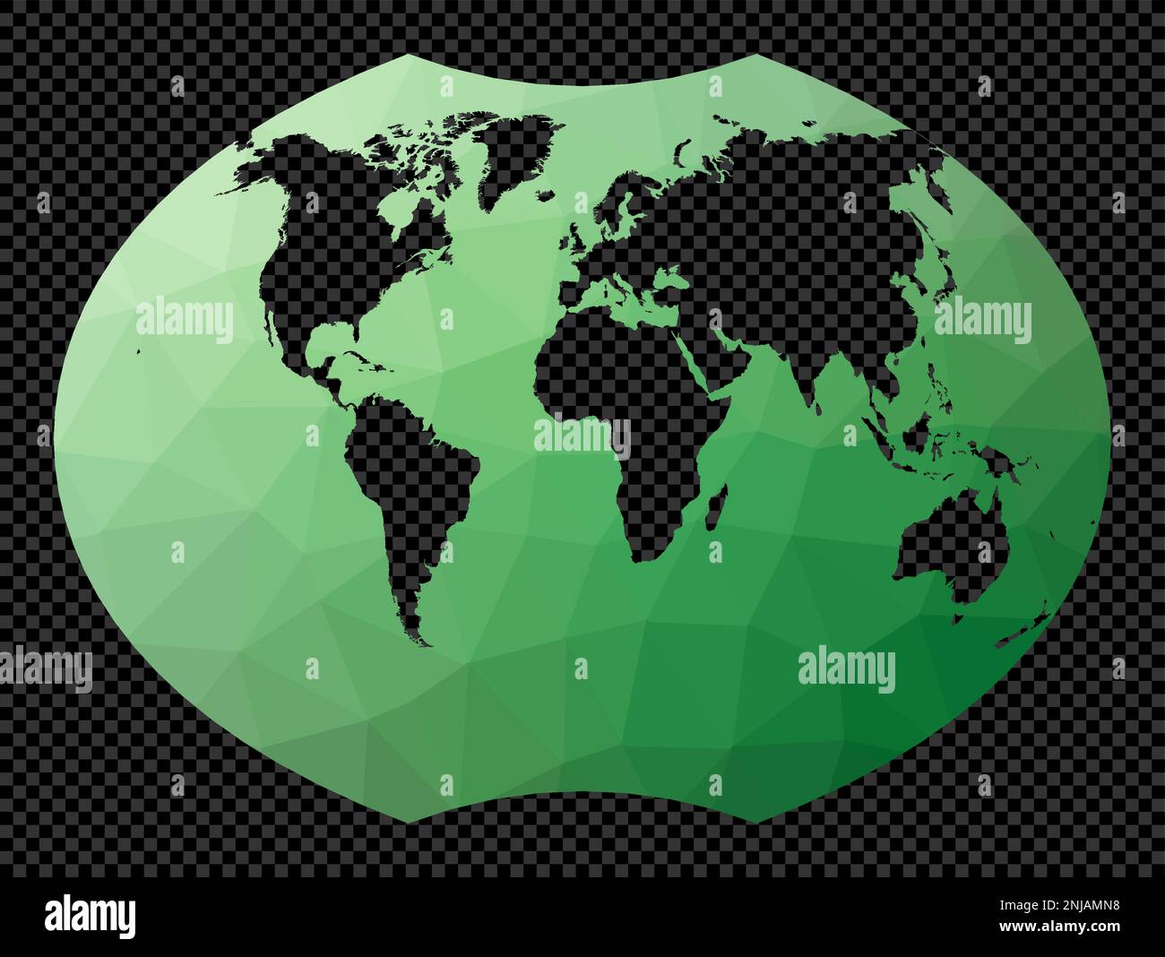 Low poly map of the world. Ginzburg 6 projection. Polygonal map of the ...