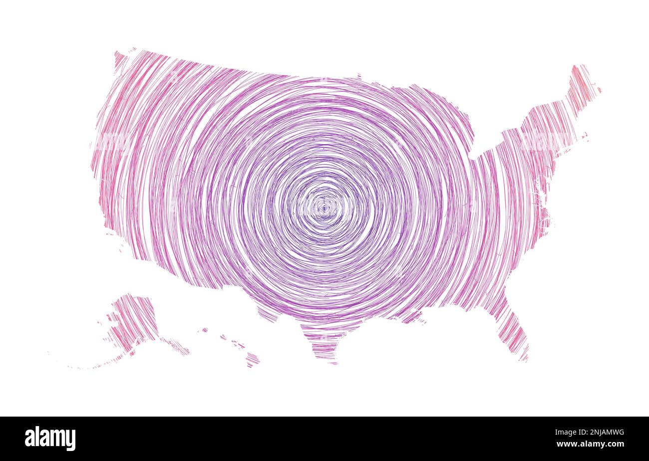 USA map filled with concentric circles. Sketch style circles in the ...