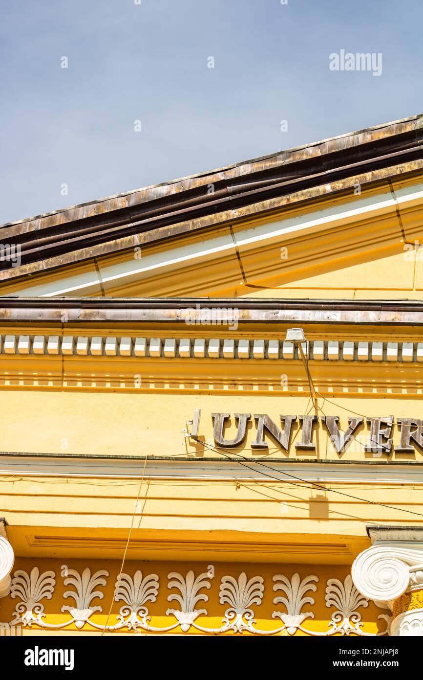 Architectural details, facade of the building of the 1 Decembrie 1918 ...