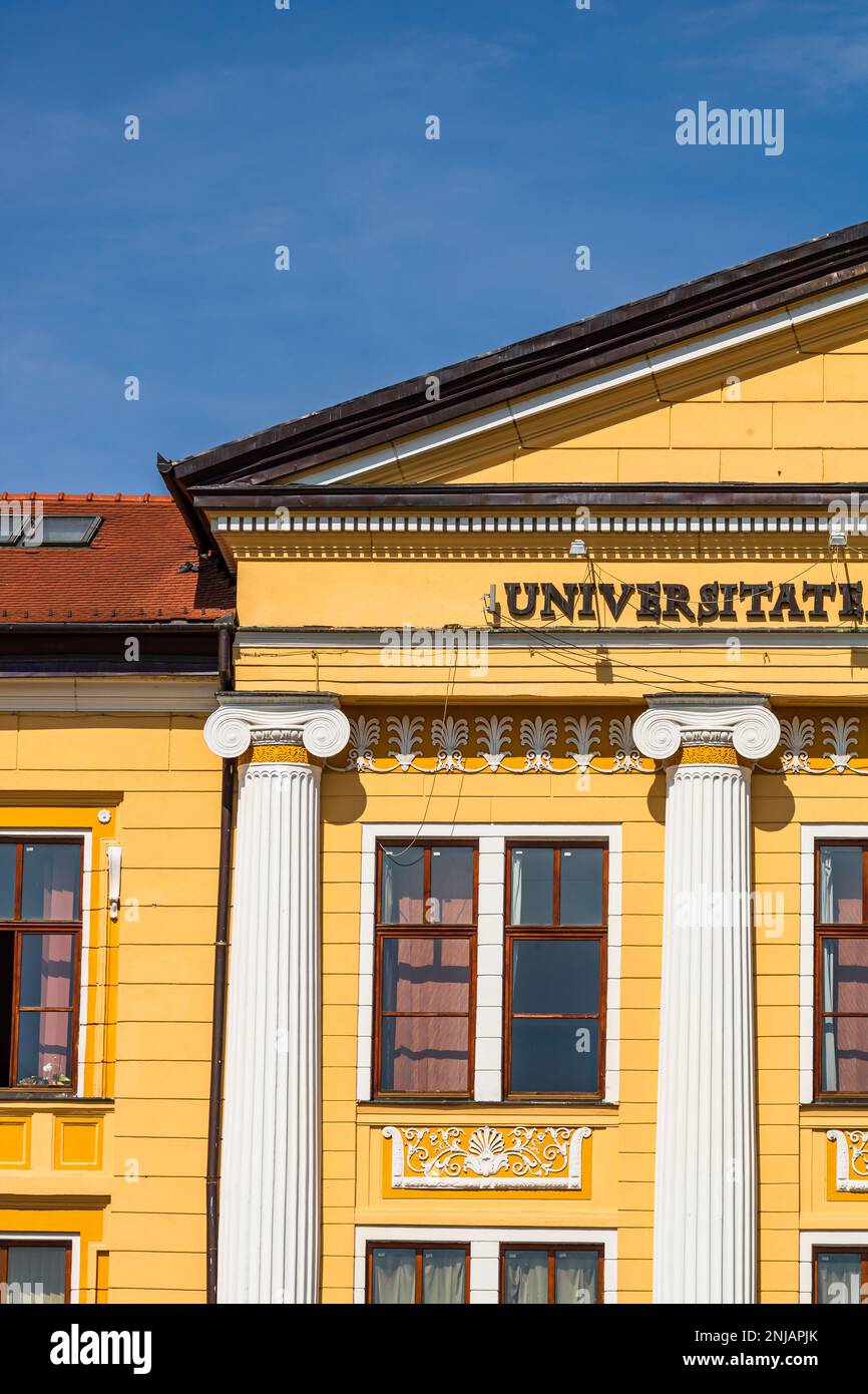 Architectural details, facade of the building of the 1 Decembrie 1918 ...