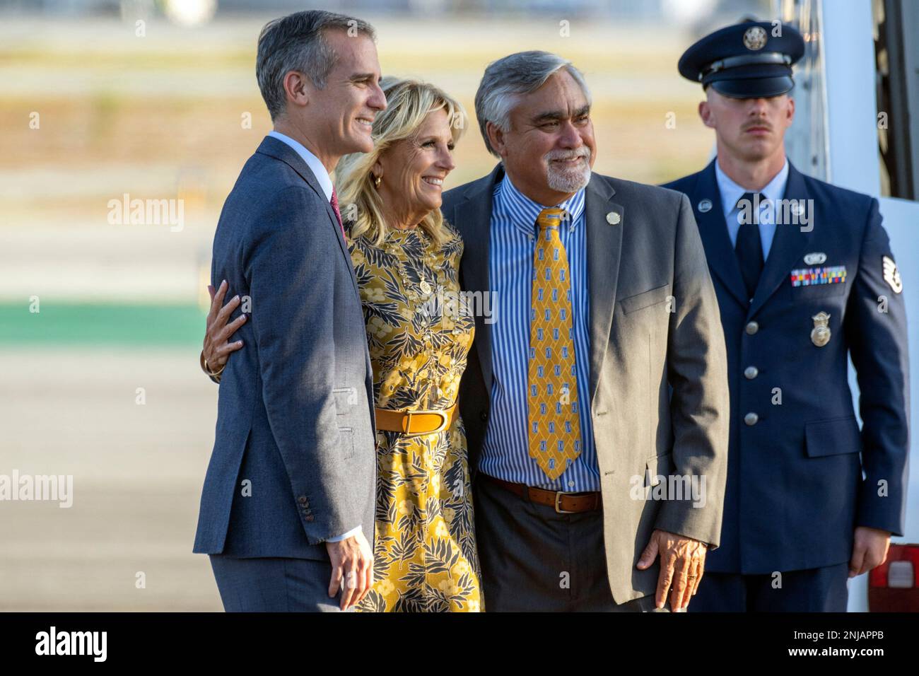First lady Jill Biden poses for a photo with Los Angeles Mayor Eric ...