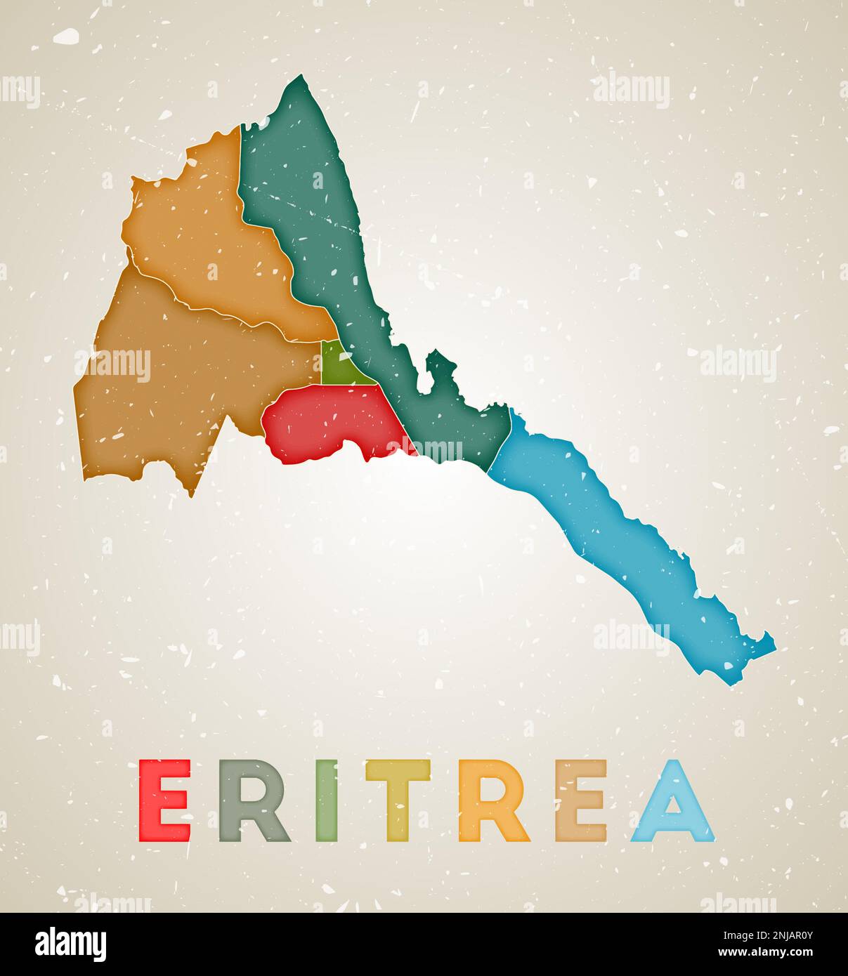 Eritrea Map Country Poster With Colored Regions Old Grunge Texture