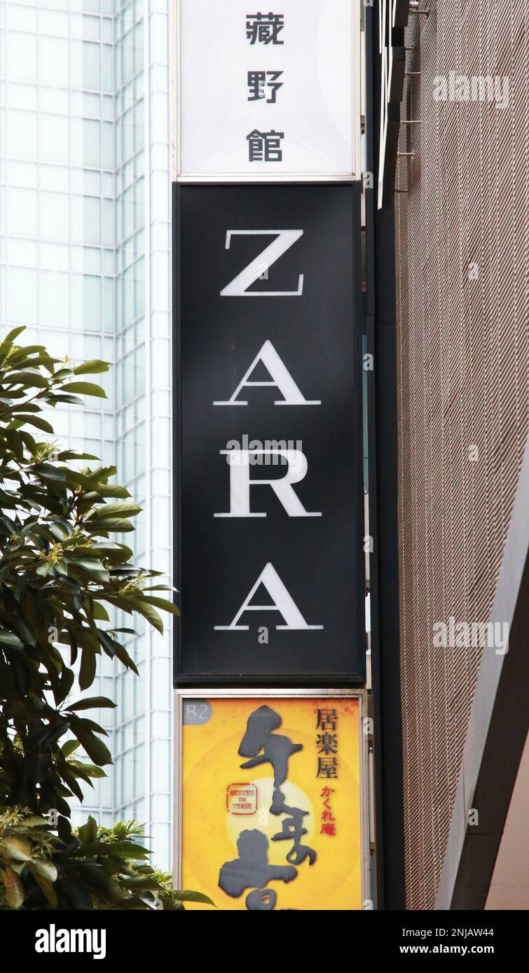 The trademark of ZARA is seen in Shinjuku Ward, Tokyo on April 24, 2022 ...