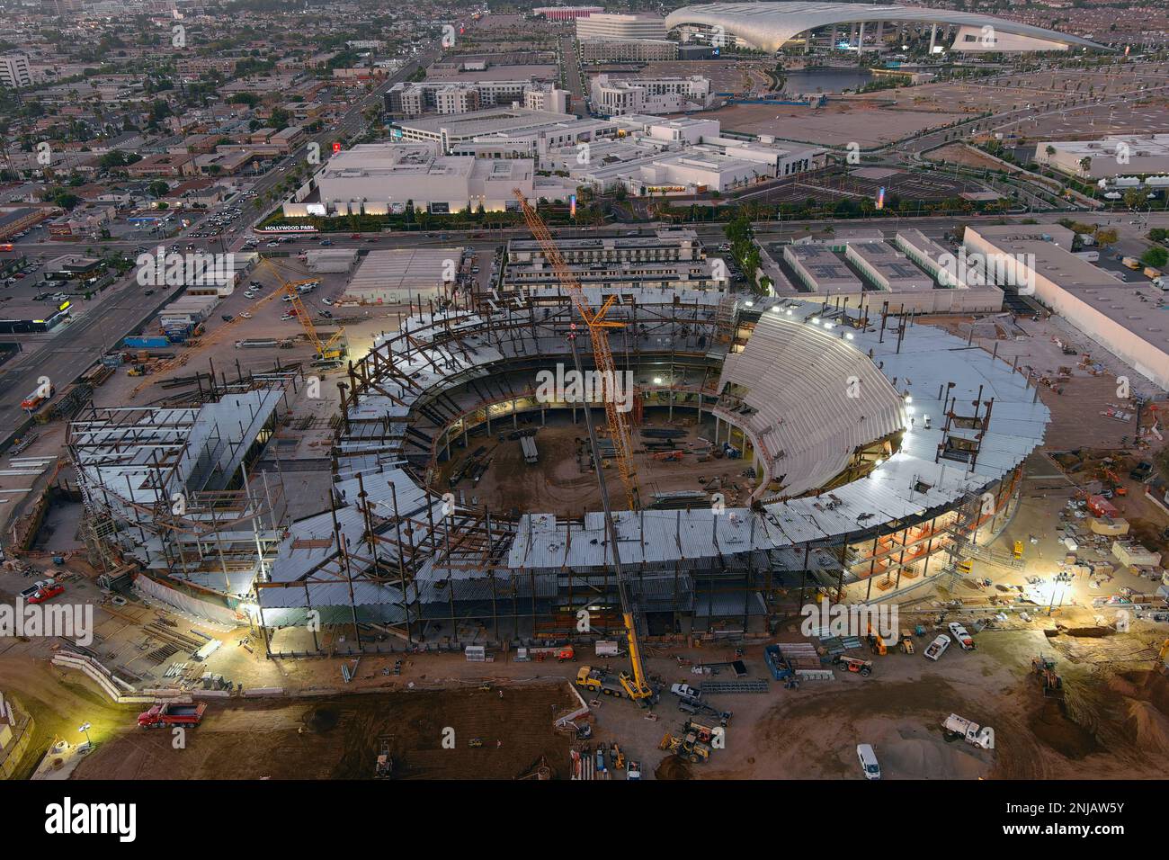 A general overall aerial view of the Intuit Dome construction site with ...