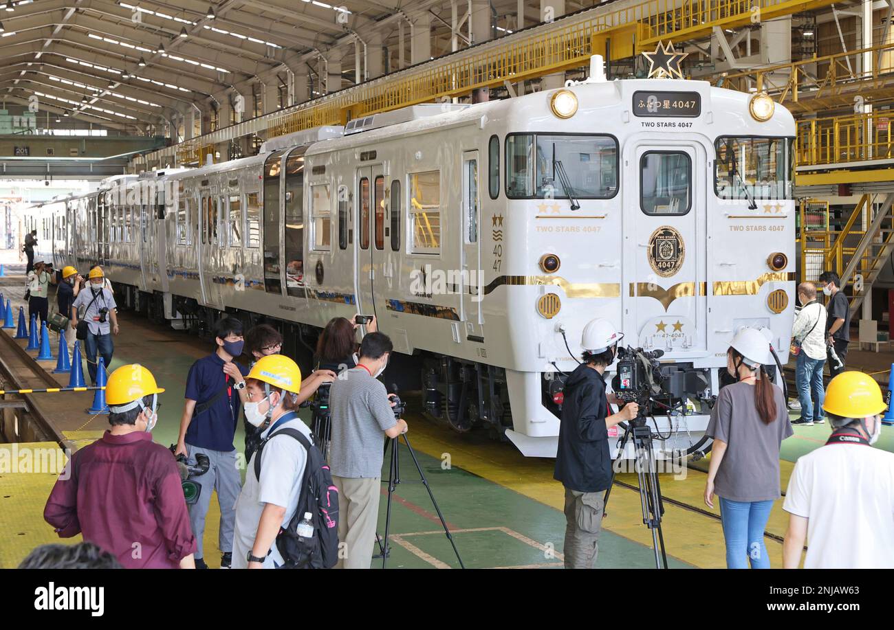 A sightseeing train TWO STARS 4047, Futatsuboshi, is unveiled to media ...