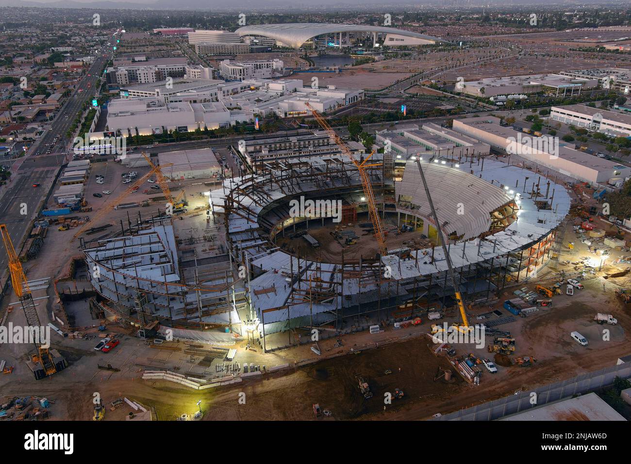A general overall aerial view of the Intuit Dome construction site with ...