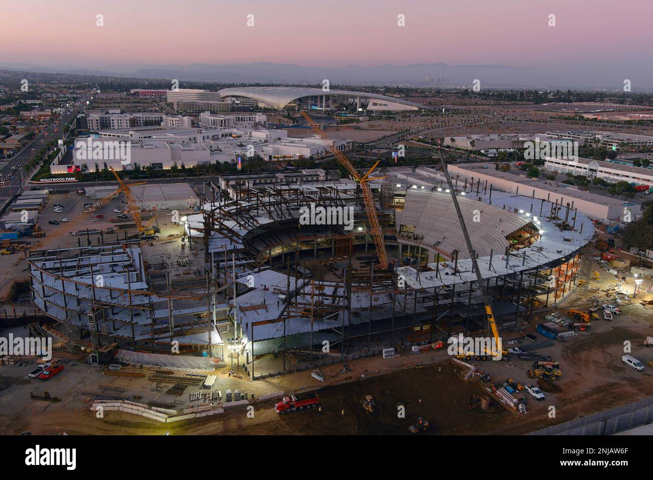 A general overall aerial view of the Intuit Dome construction site with ...
