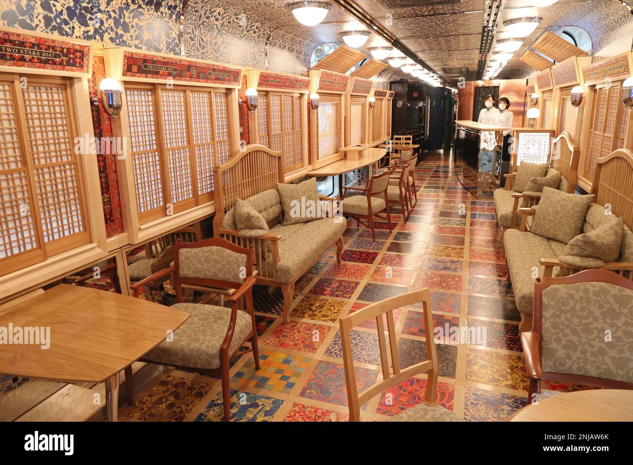 A sightseeing train TWO STARS 4047, Futatsuboshi, is unveiled to media ...