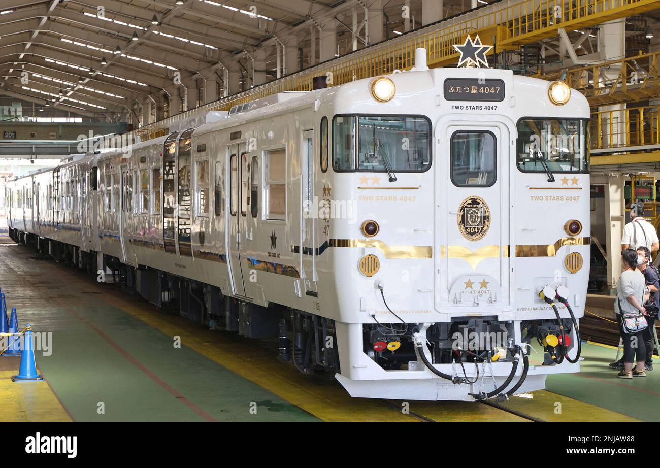 A sightseeing train TWO STARS 4047, Futatsuboshi, is unveiled to media ...