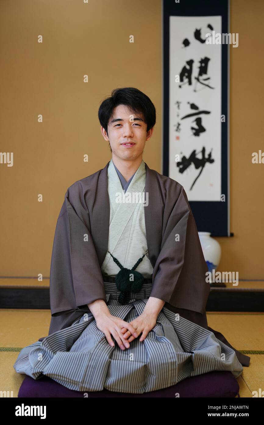 Sōta Fujii, a Japanese professional shogi player ranked 9-dan, poses ...