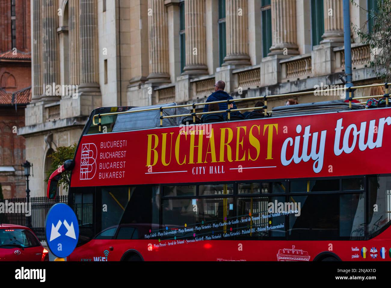 Tourist double decker red bus. Bucharest City Tour Bus. Bucharest ...