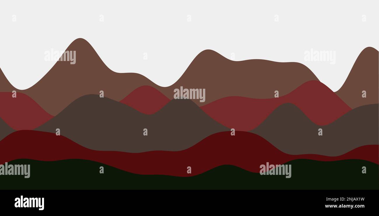 Abstract dark red brown hills background. Colorful waves amazing vector ...