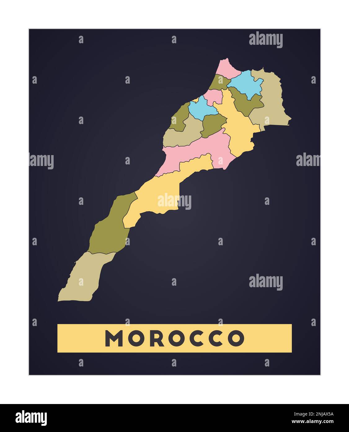 Morocco map. Country poster with regions. Shape of Morocco with country ...