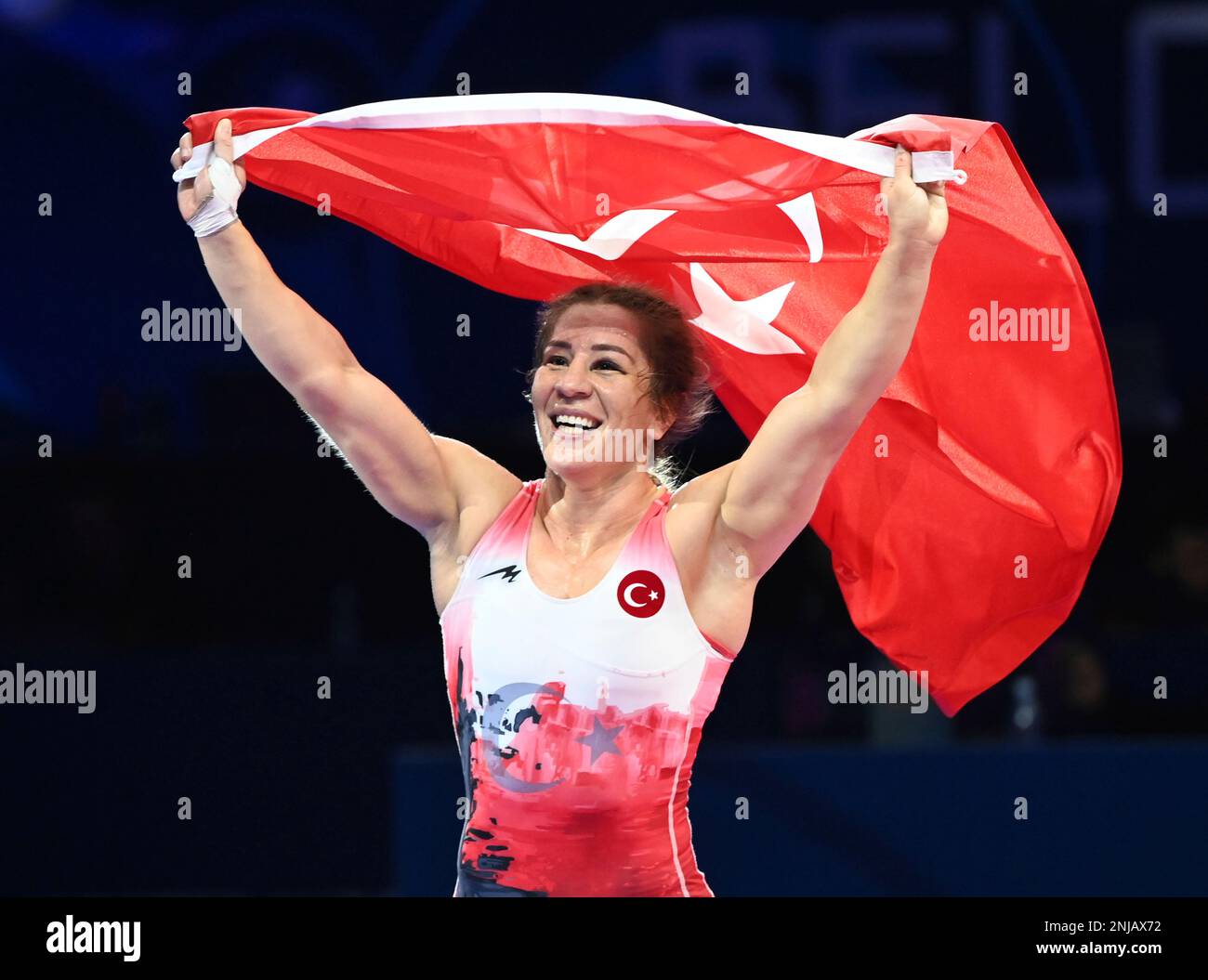 Yasemin ADAR of Turkey reacts after the final match of the Women's wrestling 76 kg against Samar ...