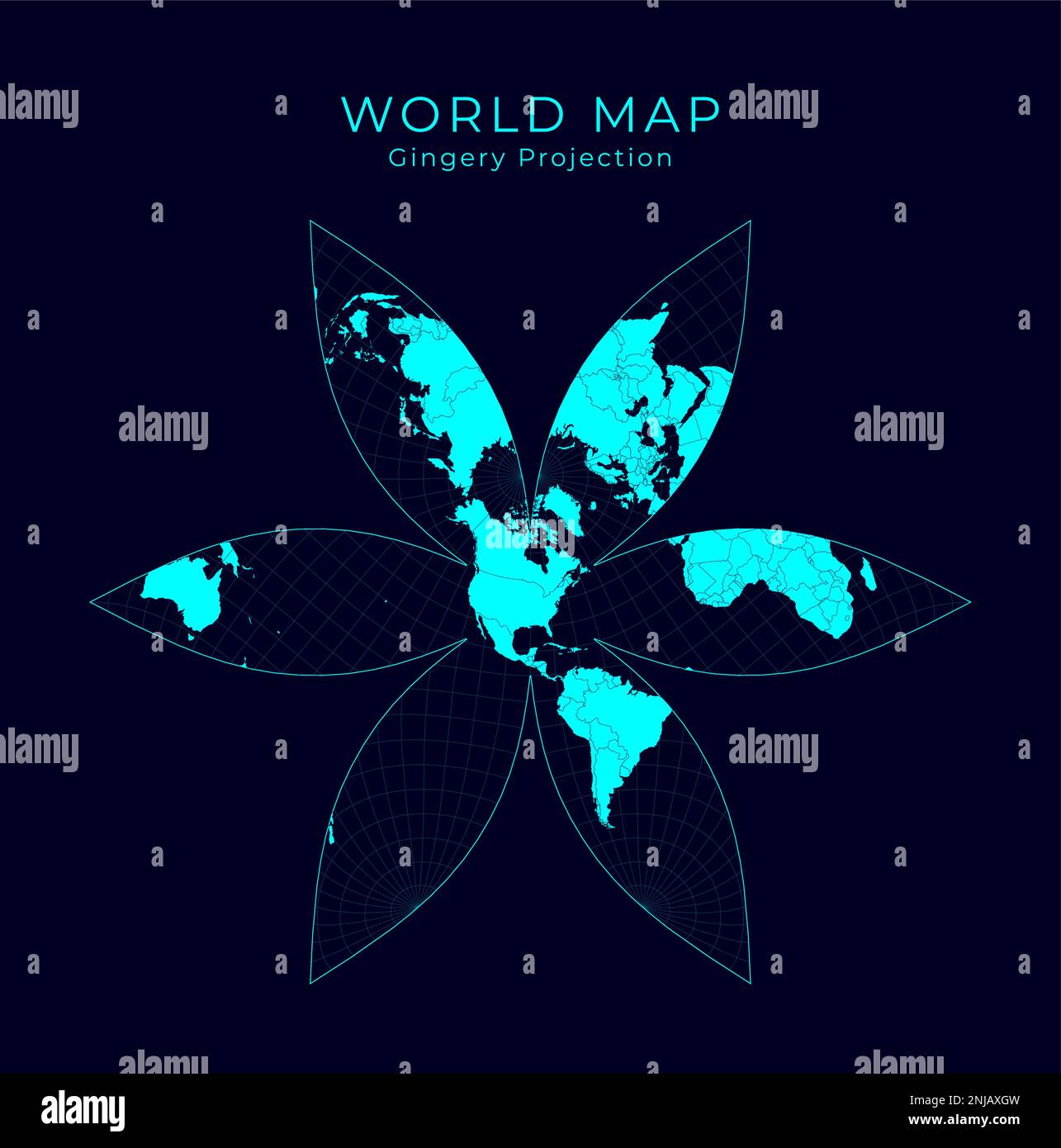 Map of the World. The U.S.-centric Gingery world projection. Futuristic ...