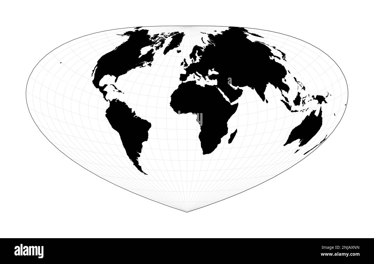 Minimal world map. Bottomley projection. Plain world geographical map ...
