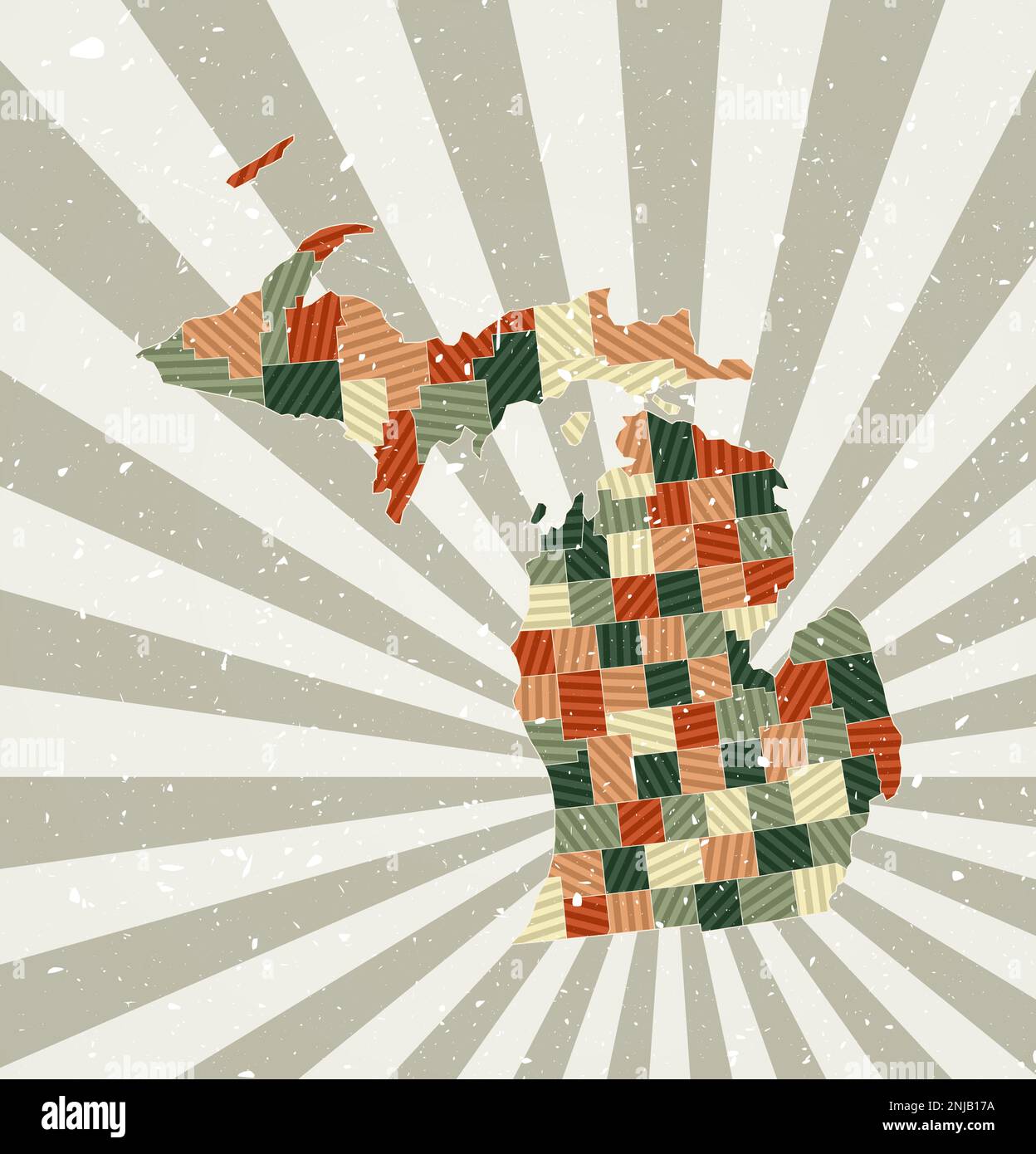 Michigan vintage map. Grunge poster with map of the US state in retro ...