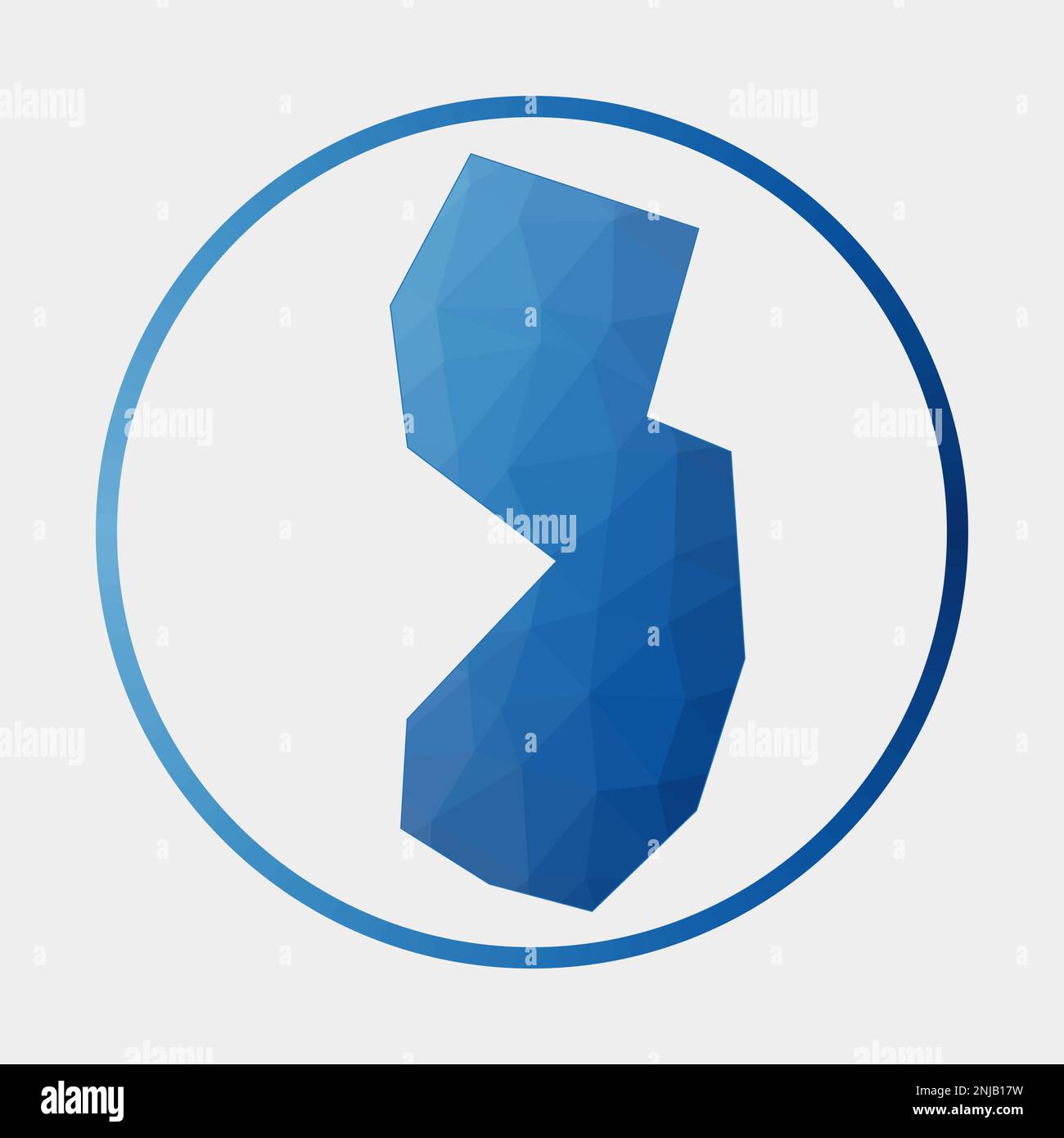 New Jersey icon. Polygonal map of the US state in gradient ring. Round ...