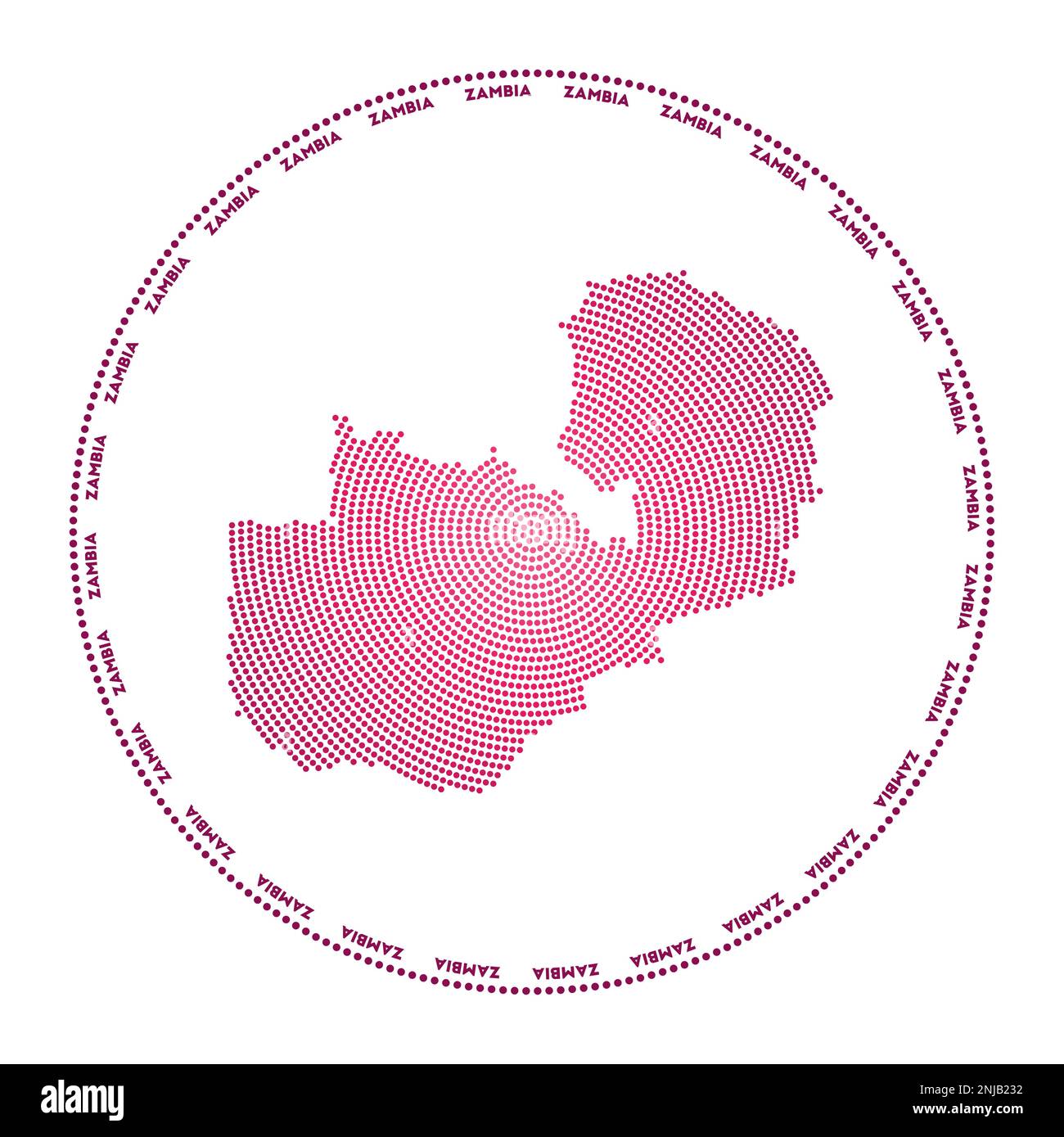Zambia round logo. Digital style shape of Zambia in dotted circle with country name. Tech icon ...