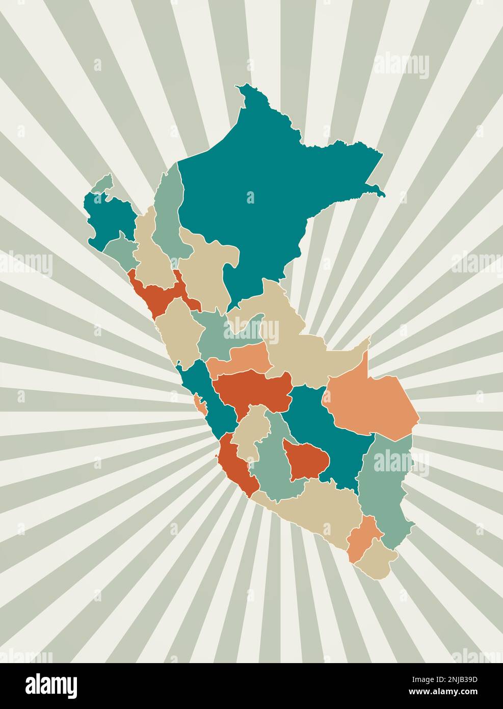 Peru map. Poster with map of the country in retro color palette. Shape ...