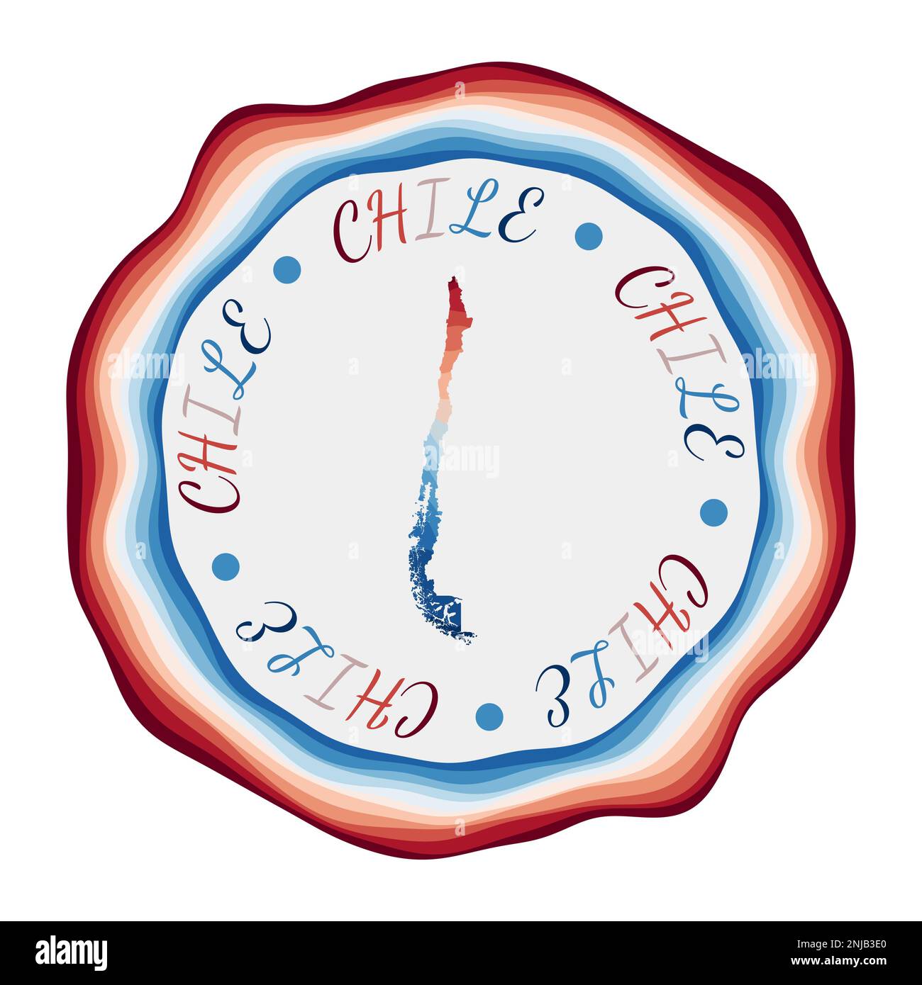 Chile badge. Map of the country with beautiful geometric waves and ...