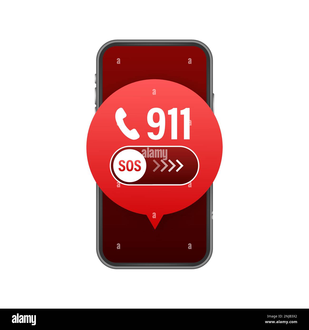 911 smartphone in flat style. Call icon vector. Hand holding smartphone. First aid. Finger touch ...