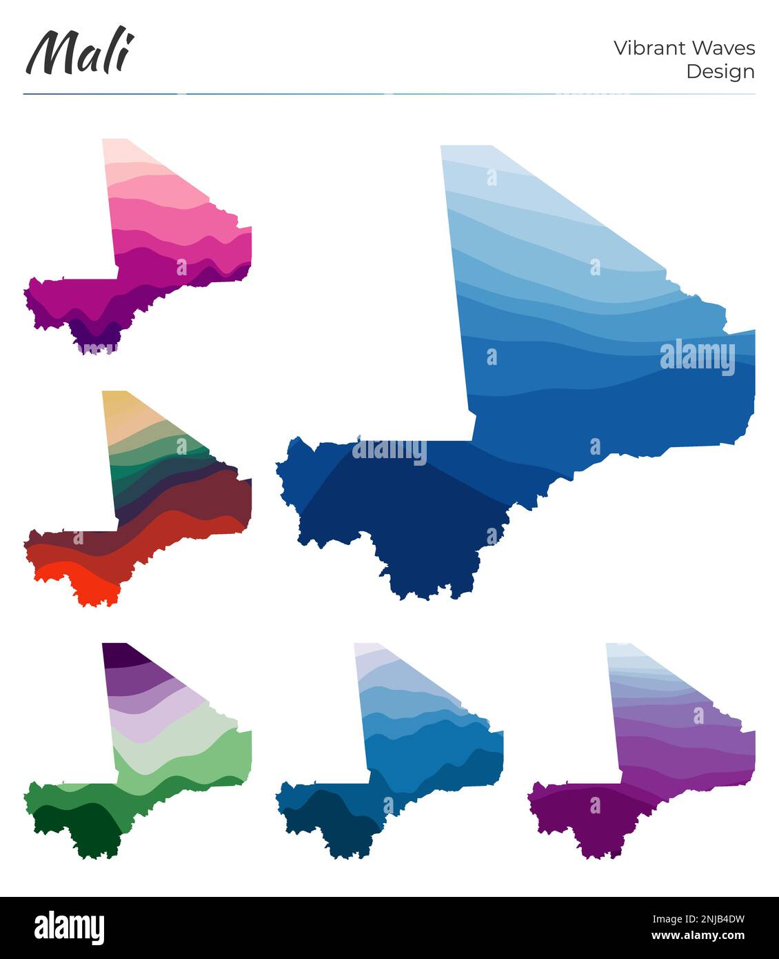 Set of vector maps of Mali. Vibrant waves design. Bright map of country ...